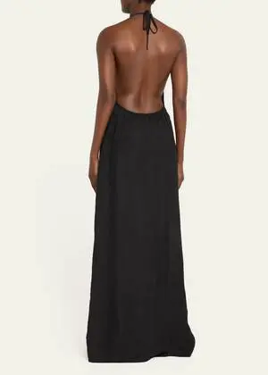 NILI LOTAN Lelia Halter Backless Linen Maxi Dress