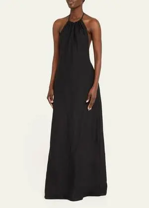 NILI LOTAN Lelia Halter Backless Linen Maxi Dress