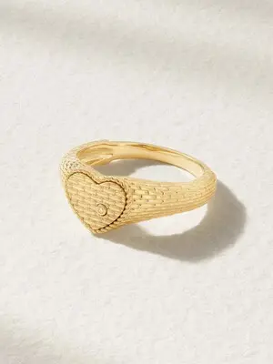 Yvonne Léon 9-karat Diamond Heart Signet Ring - Gold