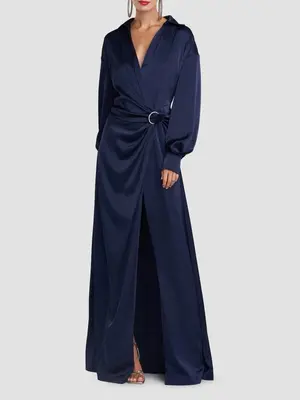 Halston Ivon Charmeuse D-loop Belt Gown