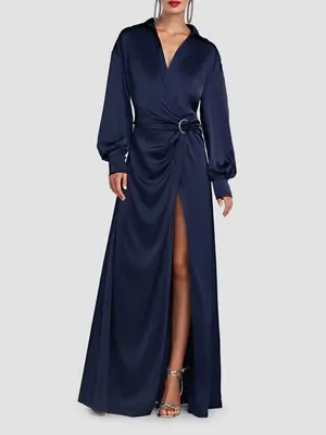 Halston Ivon Charmeuse D-loop Belt Gown