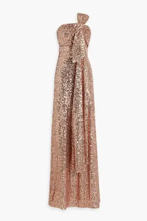 Badgley Mischka Strapless Sequined Tulle Gown