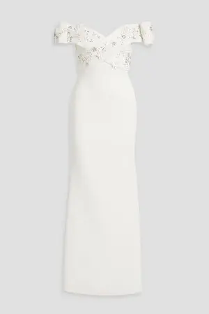 Badgley Mischka Off-the-shoulder Embellished Gown