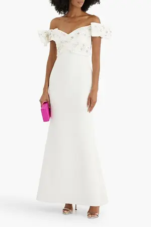 Badgley Mischka Off-the-shoulder Embellished Gown