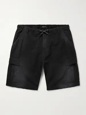 Balenciaga Wide-leg Distressed Cotton-ripstop Cargo Shorts - Black