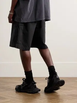 Balenciaga Wide-leg Distressed Cotton-ripstop Cargo Shorts - Black