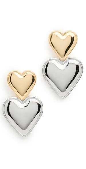 ADINA EDEN Two Tone Double Heart Drop Earrings - Gold