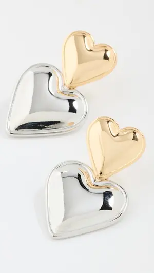 ADINA EDEN Two Tone Double Heart Drop Earrings