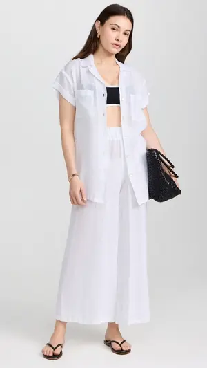 VITAMIN A Tallows Wide Leg Linen Pants - White