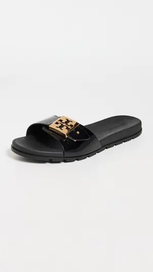 Tory Burch Buckle Slides - Perfect Black/gold