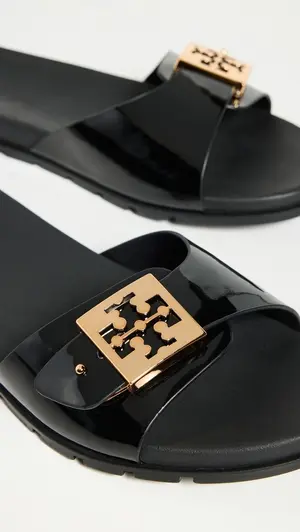 Tory Burch Buckle Slides - Perfect Black/gold