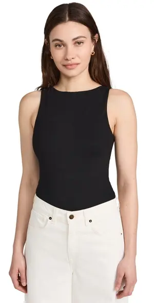 Ambitionist High Neck Tank Thong Bodysuit - Black