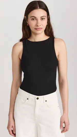 Ambitionist High Neck Tank Thong Bodysuit - Black
