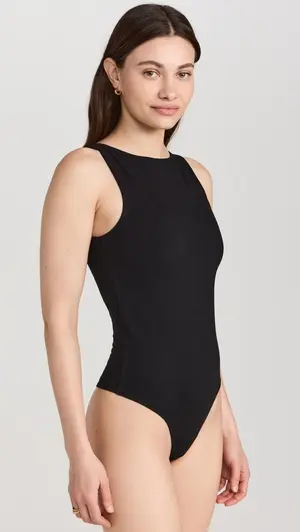 Ambitionist High Neck Tank Thong Bodysuit - Black