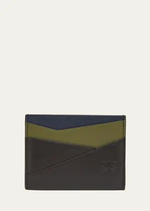 Loewe Puzzle Calfskin Card Holder Olive/abyss Blue/