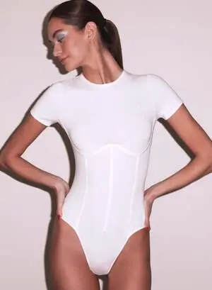 FLEUR DU MAL Organic Cotton T-shirt Bodysuit - Ivory