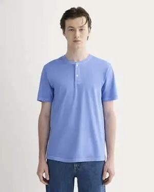 Everlane Essential Organic Garment-dyed Tshirt Henley Tshirt - Granada Sky Blue Garment Dye