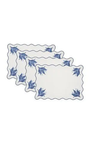 MODA DOMUS Set-of-four Lily Of The Valley Emboirdered-linen Placemats - Blue
