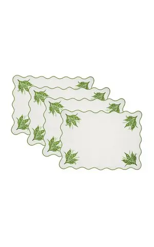 MODA DOMUS Set-of-four Lily Of The Valley Emboirdered-linen Placemats - Green