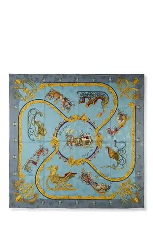 Hermès Multicolor 'plumes Et Grelots' Silk Scarf 90 - Blue
