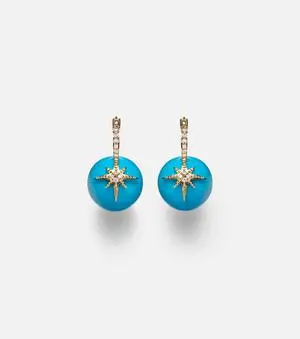 SYDNEY EVAN Starburst Turquoise And Diamond Earrings In 14kt Yellow Gold - Multicoloured