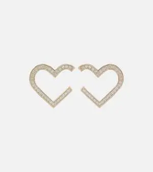 SYDNEY EVAN Heart 14kt Yellow Diamond Hoop Earrings - Gold