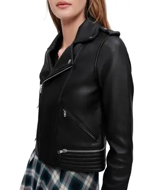 Maje Basaltm Leather Biker Jacket - Black