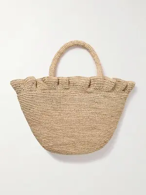 LOEFFLER RANDALL Cyris Ruffled Crocheted Raffia Tote - Neutrals