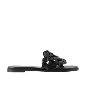 GIANVITO ROSSI Amalfi Woven Leather Slides - Black