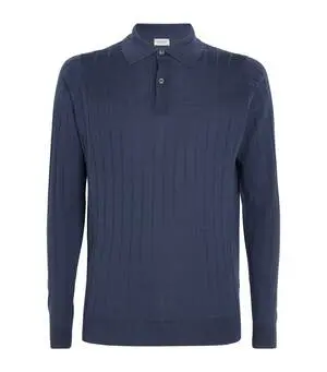 John Smedley Merino Wool Long-sleeve Polo Shirt Navy