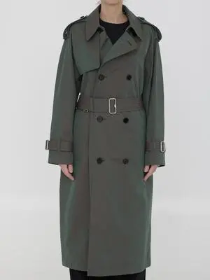 Burberry Cotton Long Trench Coat - Green