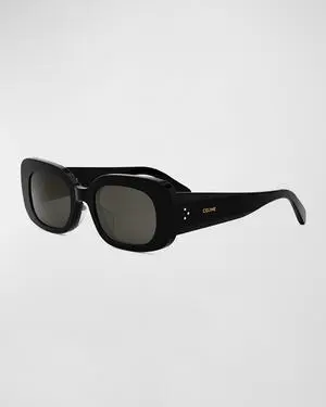 Celine Celine Bold 3 Dots Rectangle Sunglasses Shiny Black Smoke