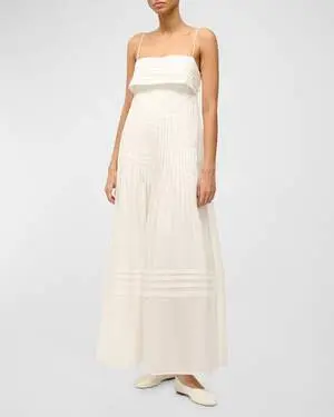 Staud Kristina Pintuck Cotton Poplin Sleeveless Maxi Dress - Ivory