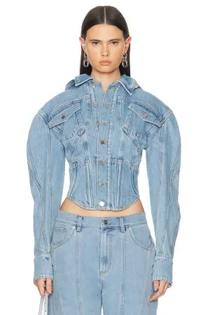 MUGLER Corset Button Up Jacket In Denim-light
