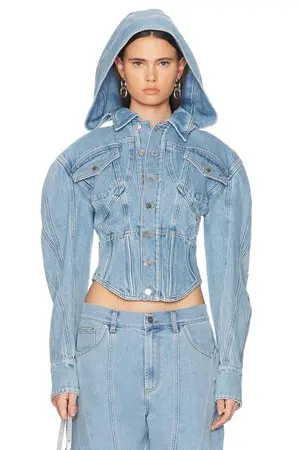 MUGLER Corset Button Up Jacket In Denim-light