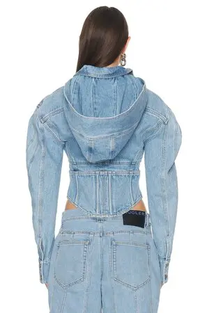 MUGLER Corset Button Up Jacket In Denim-light