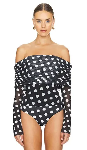 AFRM Floral Off-the-shoulder Bodysuit - Diagonal Dot