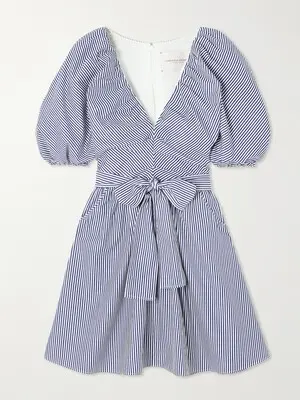 Carolina Herrera Belted Striped Cotton-poplin Mini Dress
