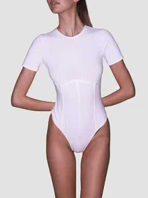 FLEUR DU MAL Stretch Cotton T-shirt Bodysuit - Ivory