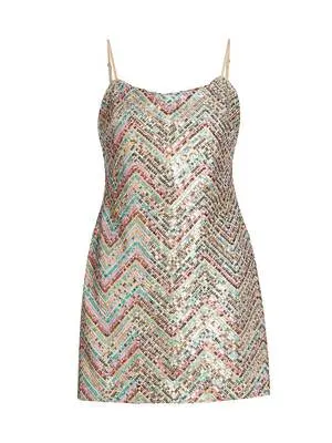 MILLY Women's Colette Chevron Sequin Minidress  Neutral