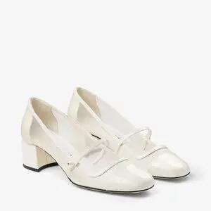 JIMMY CHOO Elisa 45 Latte Patent And Mesh Pumps
