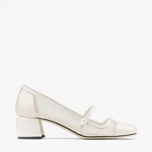 JIMMY CHOO Elisa 45 Latte Patent And Mesh Pumps
