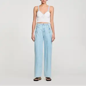Sandro Crochet Crop Top With Embroidered Logo