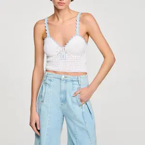 Sandro Crochet Crop Top With Embroidered Logo