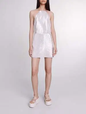 Maje Metallic Halter Neck Dress - Silver