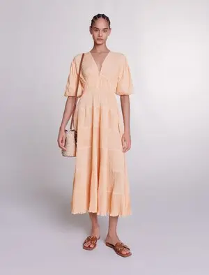 Maje Pleated Maxi Dress - Pale Orange