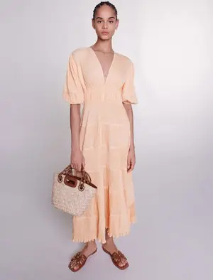 Maje Pleated Maxi Dress - Pale Orange