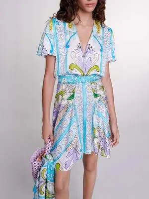 Maje Viscose Short Satin-effect Print Dress