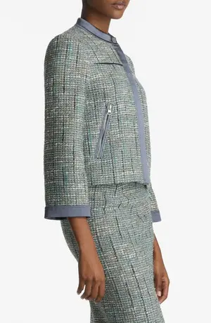 St. John Metallic Tweed Moto Jacket