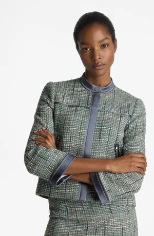 St. John Metallic Tweed Moto Jacket